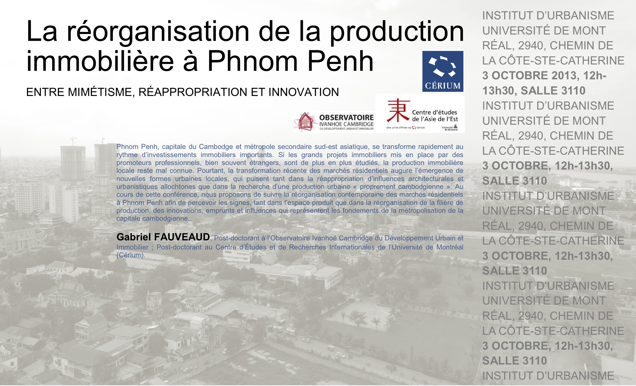 3 Octobre 2013 (Montréal, Qc Canada): Conférence de Gabriel Fauveaud ...